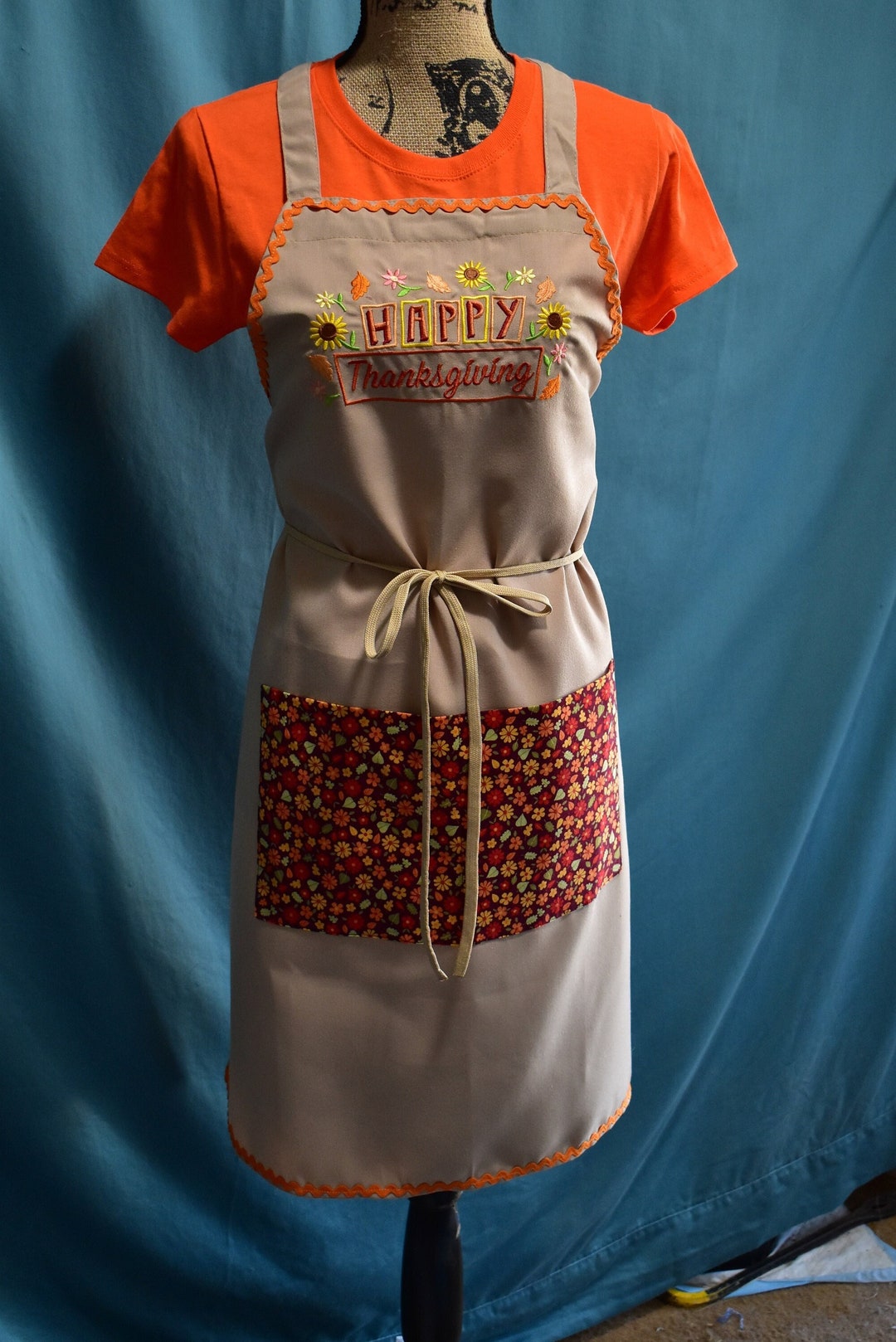 Happy Thanksgiving Embroidered Apron in Khaki - Etsy