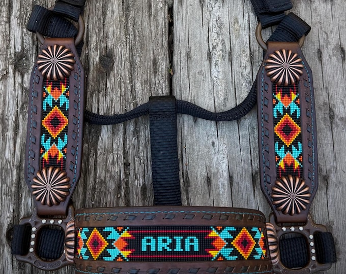 Personalized Leather Beaded Horse Halter (deluxe)- Featuring Turquoise ...