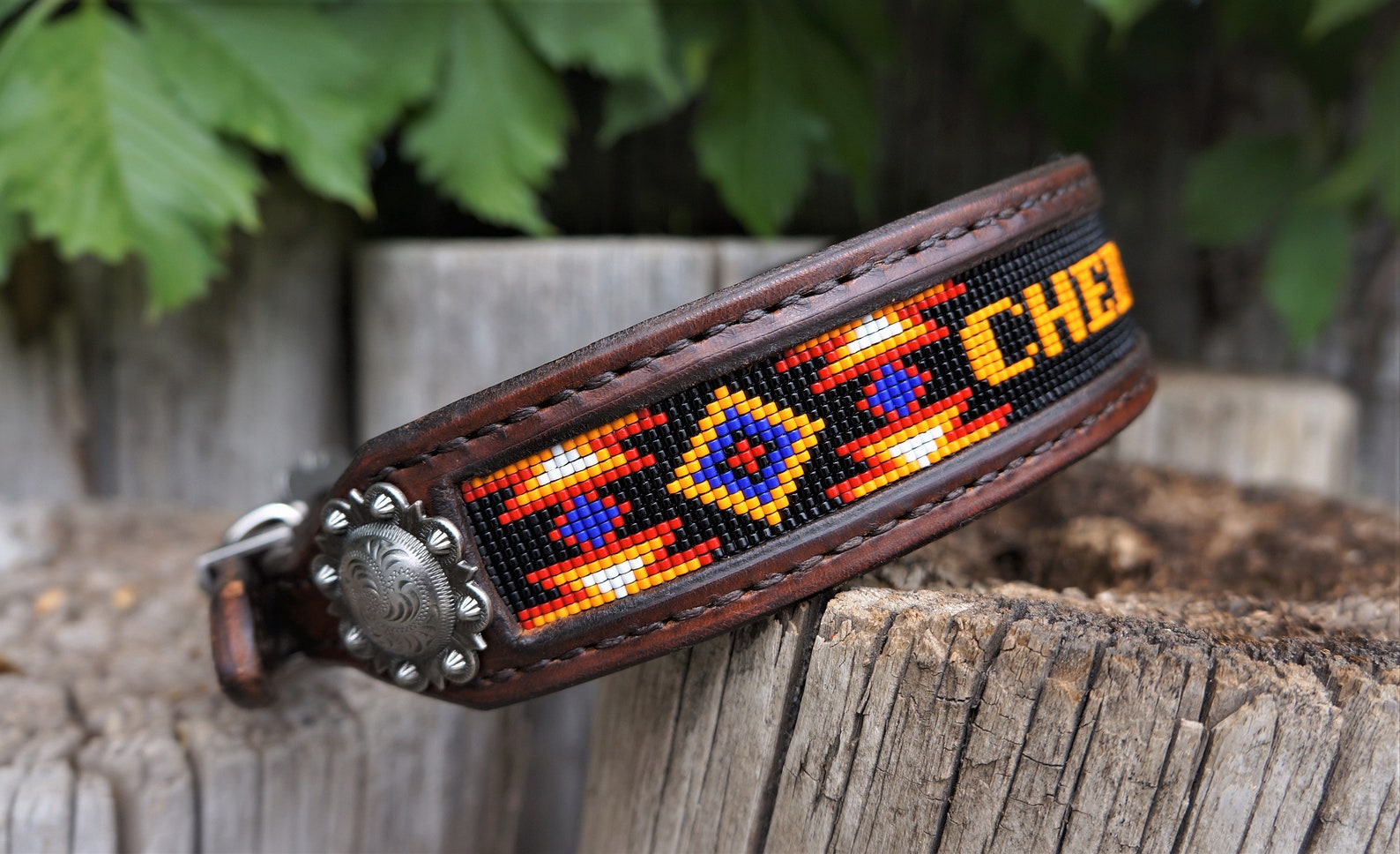Personalized Leather Beaded Dog Collar - Etsy