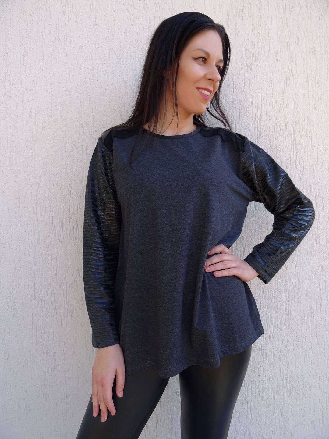 Casual Everyday Tunic/plus Size Tunic/women Maxi Tunic/long Sleeve ...