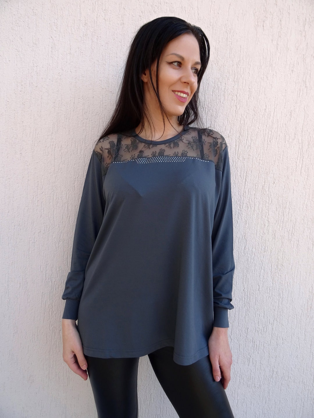 Women Maxi Tunic/grey Tunic/casual Everyday Tunic/women Maxi Tunic/long ...