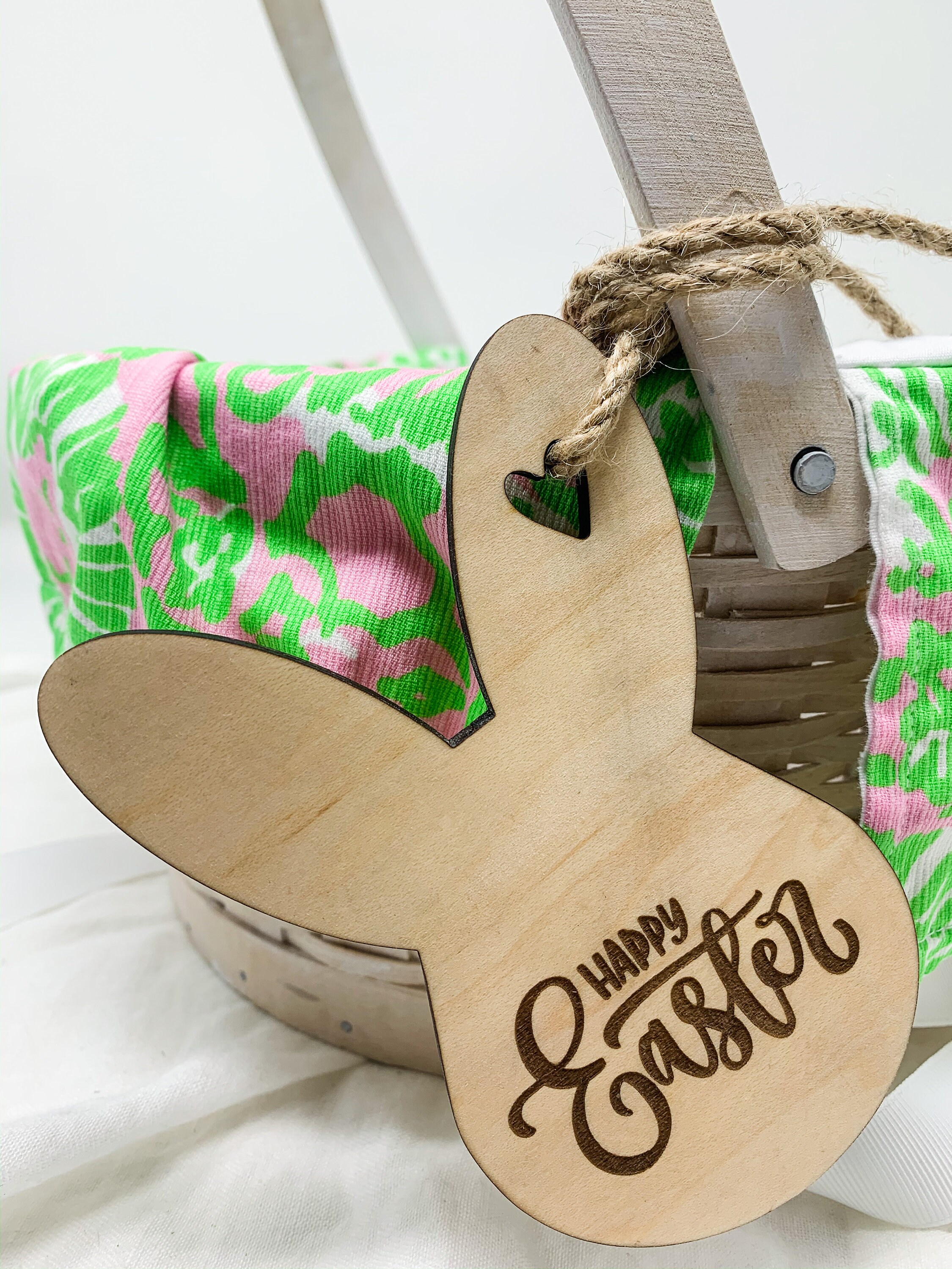Bunny Shaped Easter Basket Tag Wooden Easter Gift Tag Happy - Etsy