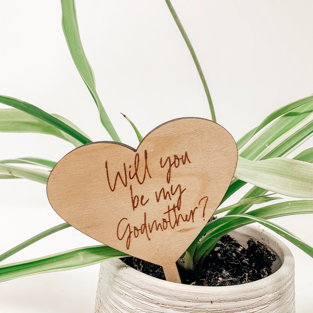 Godmother Proposal Gift: Engraved Wood Plant Tag - Etsy