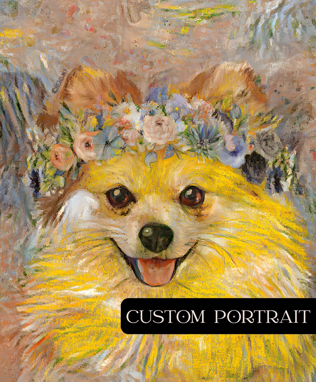 CUSTOM Pet Portrait Pastel Van Gogh Painting Flower Crown Style ...