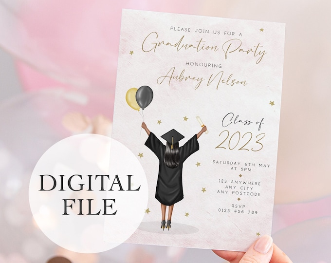 Editable Graduation Girl Template Invitation Graduation Party Invite ...