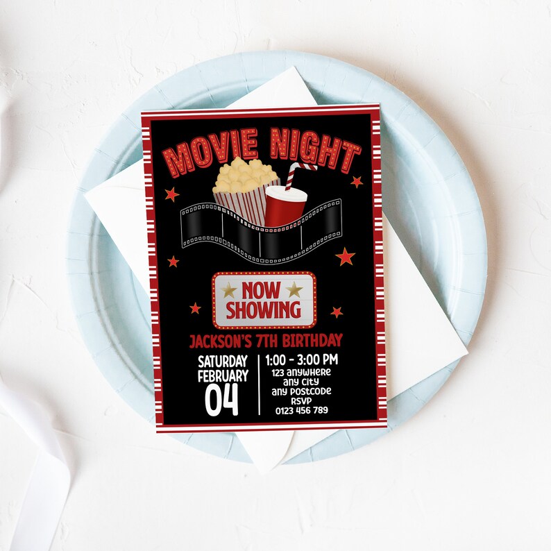 Editable Movie Night Party Template Invitation Movie - Etsy