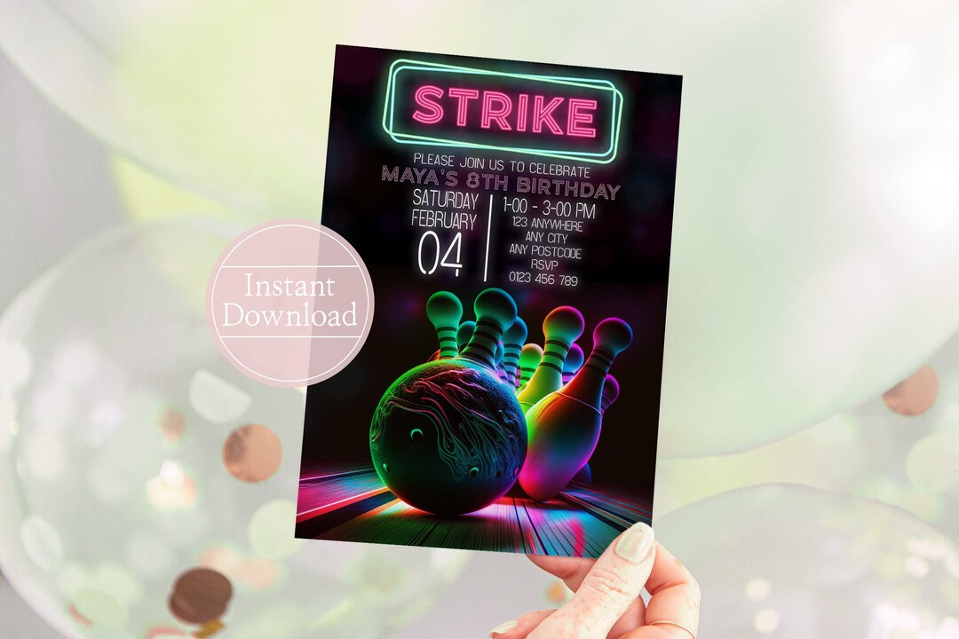 Editable Bowling Party Template Invitation - Bowling Party Invite ...