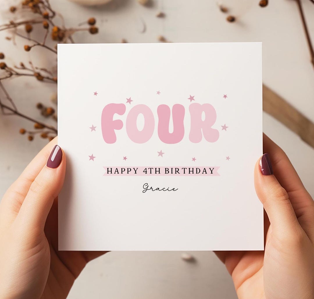 Personalised 4th Birthday Card - Custom Name Card - Daughter's 4th ...