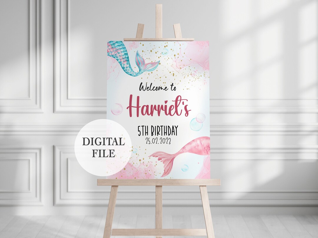 Editable Mermaid Party Template Welcome Sign - Mermaid Birthday Sign ...