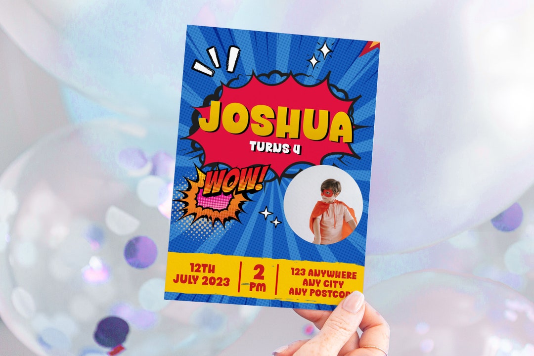 Editable Superhero Party Template Invitation - Comic Party Invite ...
