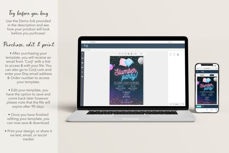 Editable Sleepover Party Template Invitation - Slumber Party Invite ...