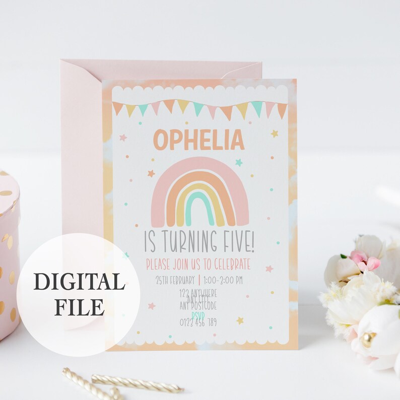 Editable Pastel Rainbow Template Invitation Rainbow Invite - Etsy UK