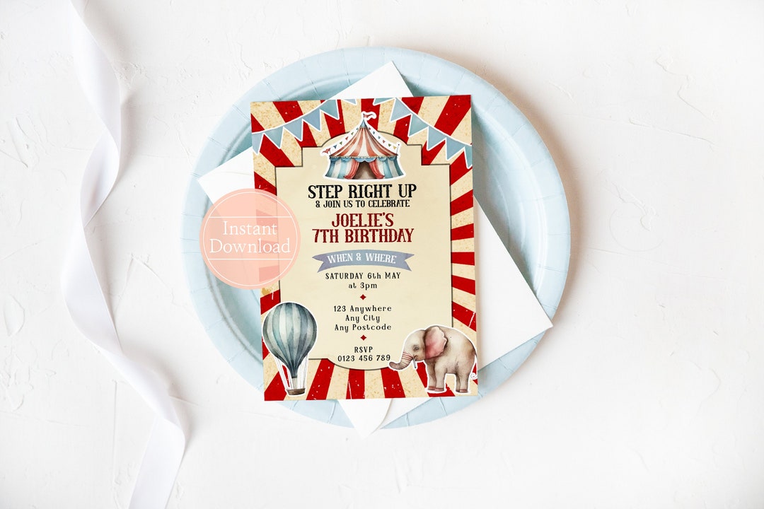 Editable Circus Party Template Invitation - Circus Party Invite - Corjl ...