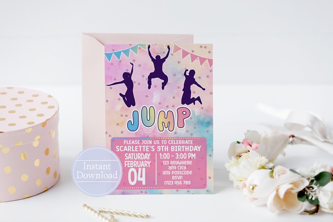 Editable Jump Party Template Invitation - Trampoline Bounce Party ...