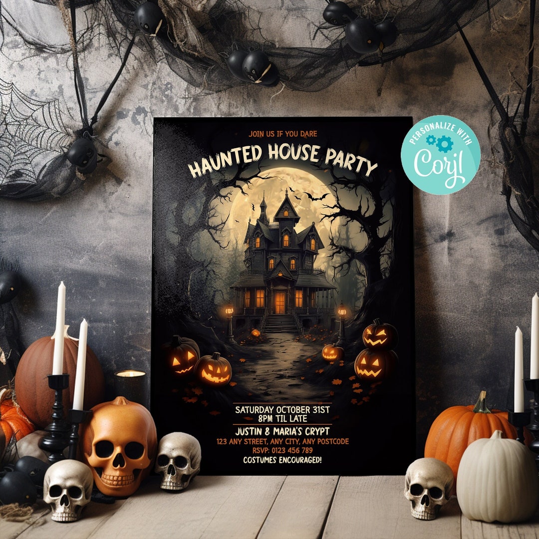 EDITABLE Halloween Invitation Template - Haunted House - Corjl ...
