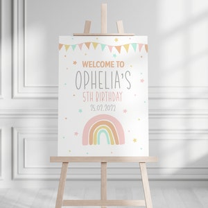 Editable Pastel Rainbow Party Template Welcome Sign - Rainbow Birthday ...
