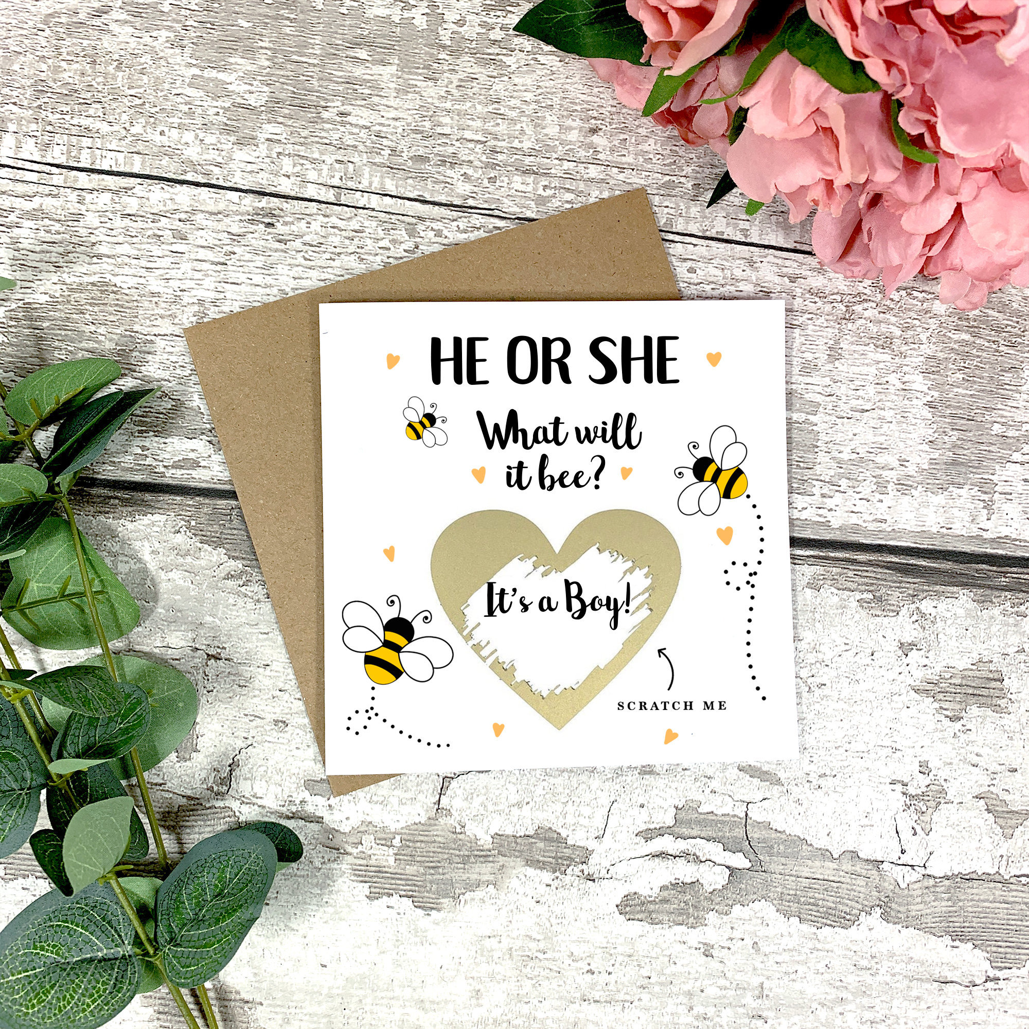 Gender Reveal Bee Card First Time Parents New Baby | Etsy