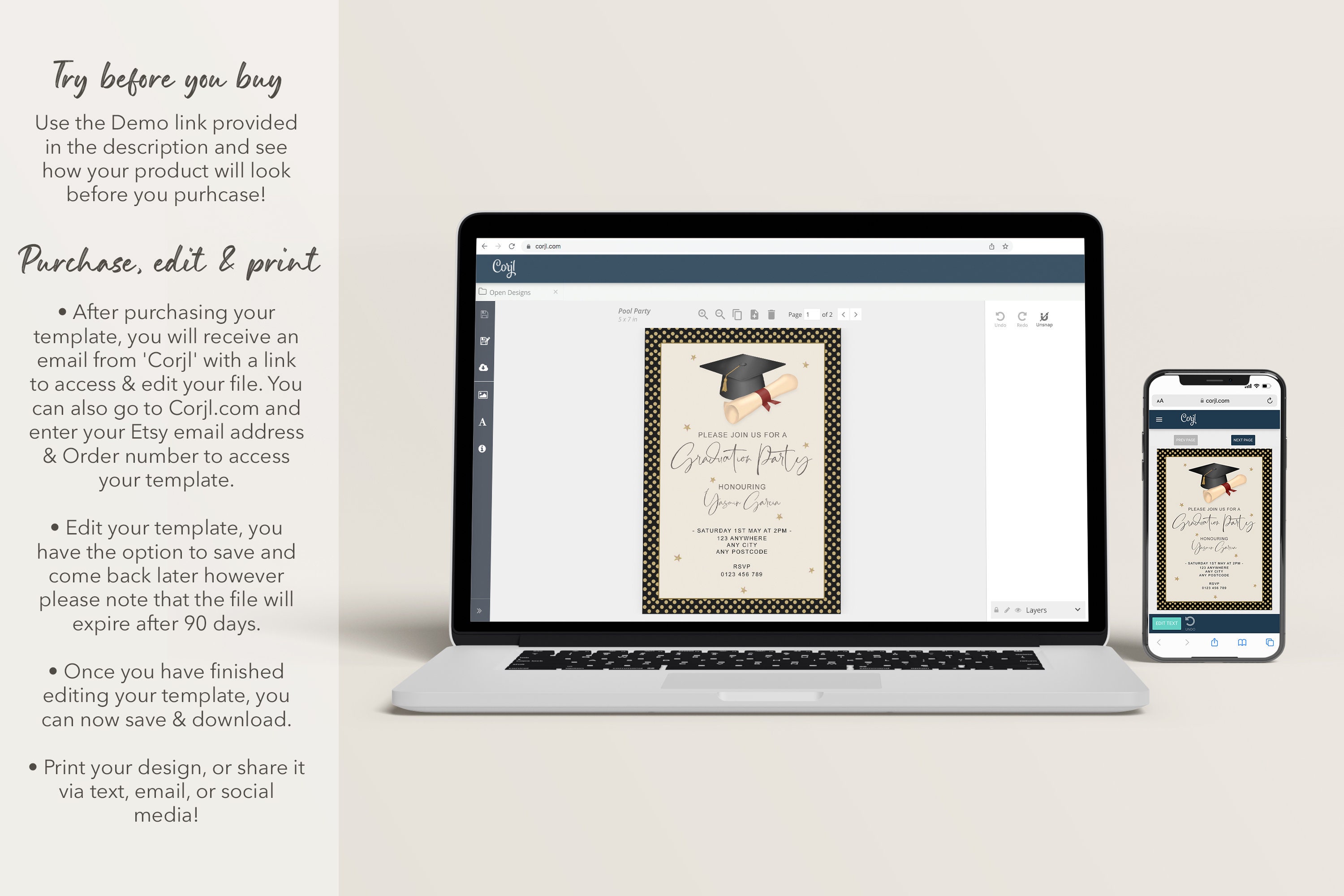 Editable Graduation Template Invitation - Graduation Party Invite ...