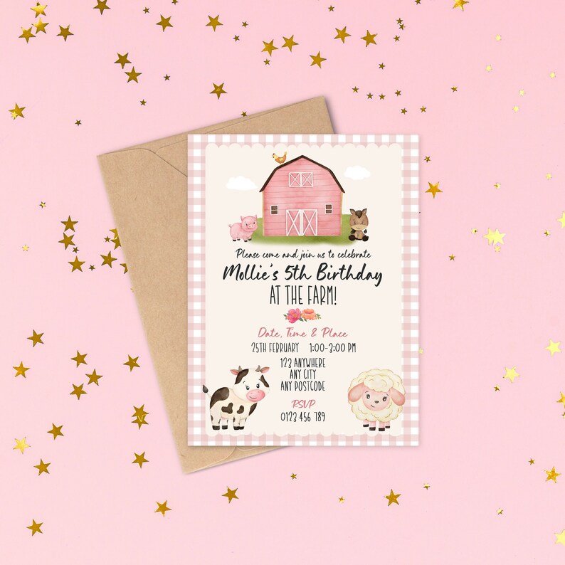 Editable Pink Farm Template Invitation - Farm Birthday Party Invite ...