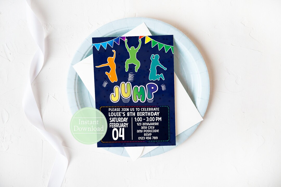 Editable Jump Party Template Invitation - Trampoline Bounce Party ...