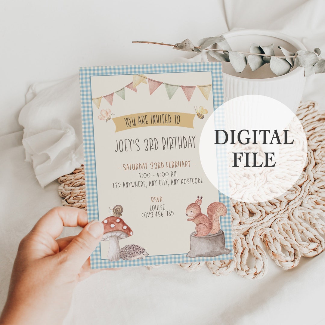 Editable Cute Woodland Template Invitation - Woodland Animal Invite ...