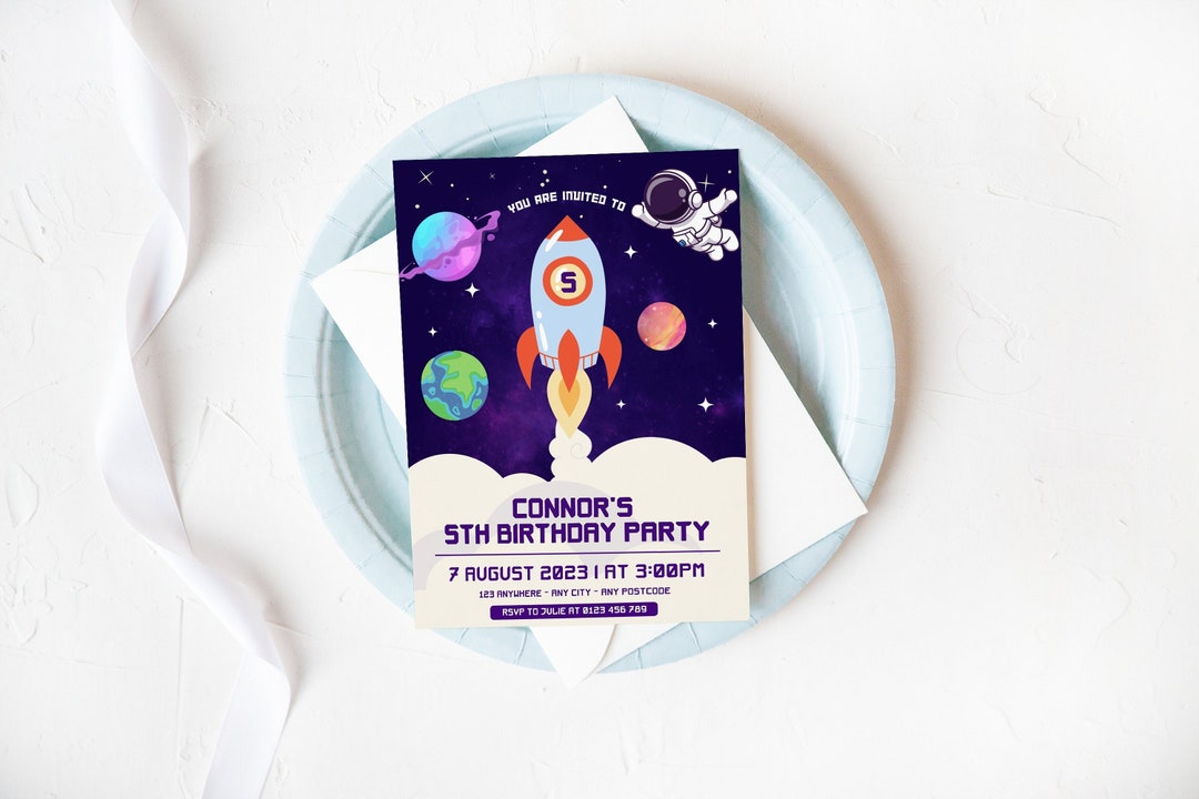 Editable Space Party Template Invitation - Rocket Party Invite - Corjl ...