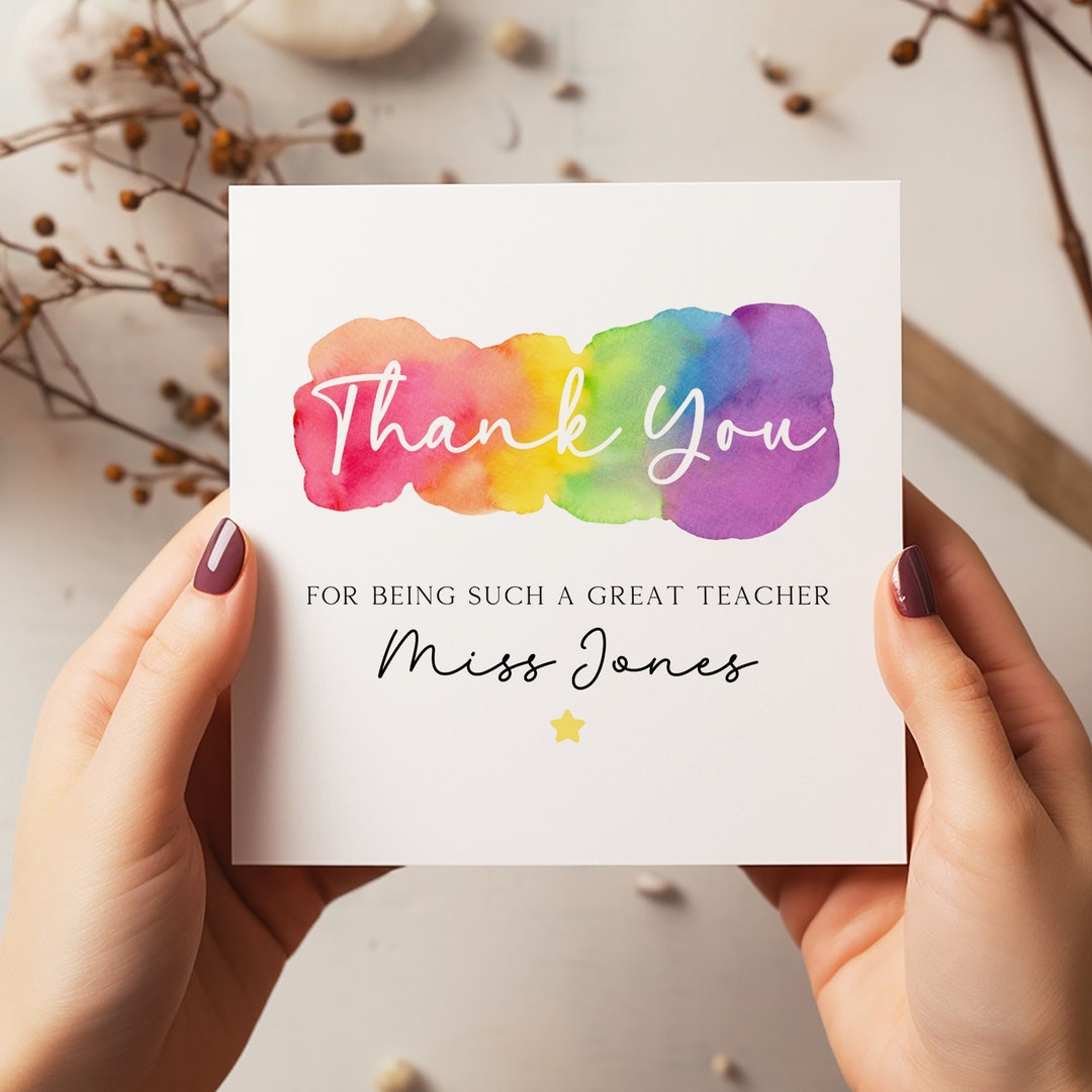 Personalised Thank You Rainbow Teacher Card - Teacher Gift - End of ...