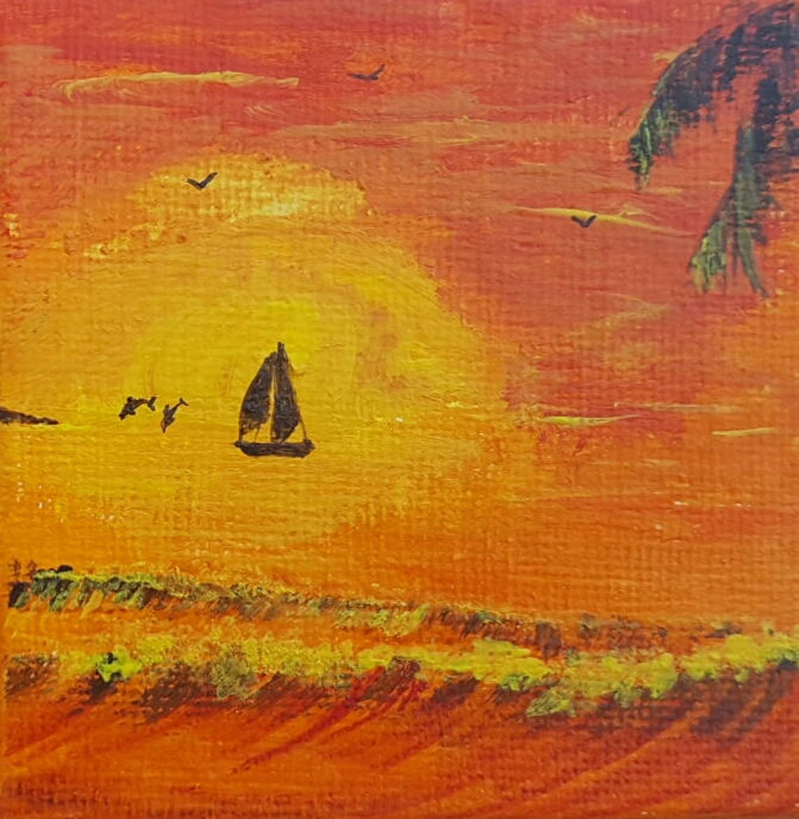 Sunset Mini Paintings Set of Two With Frames or Easels - Etsy