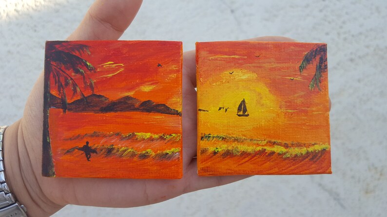 Sunset Mini Paintings Set of Two With Frames or Easels - Etsy
