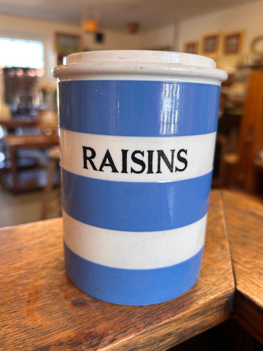 TG Green Raisins Canister No Lid Blue White Stripe - Etsy