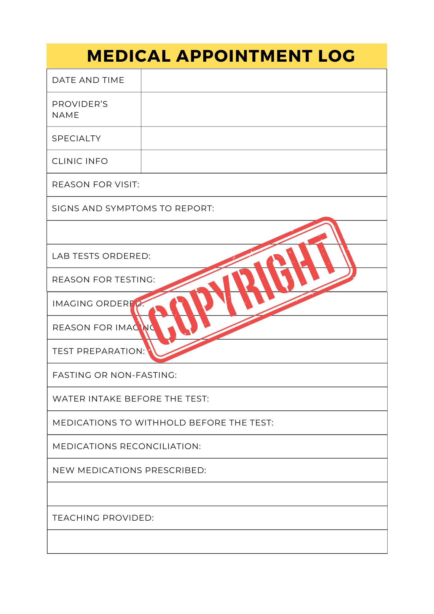 Doctor Visits Tracker Printable Template Doctor Appointment Log Health ...