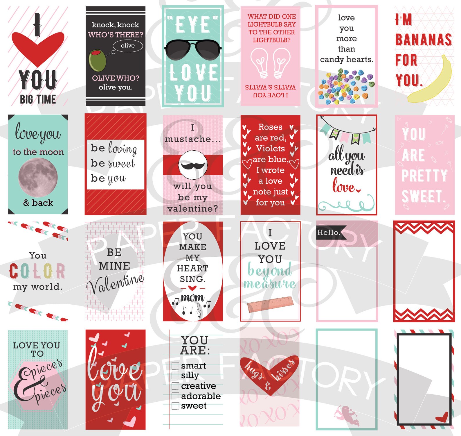 24 Valentine's Day Lunch Box Notes Printable | Etsy