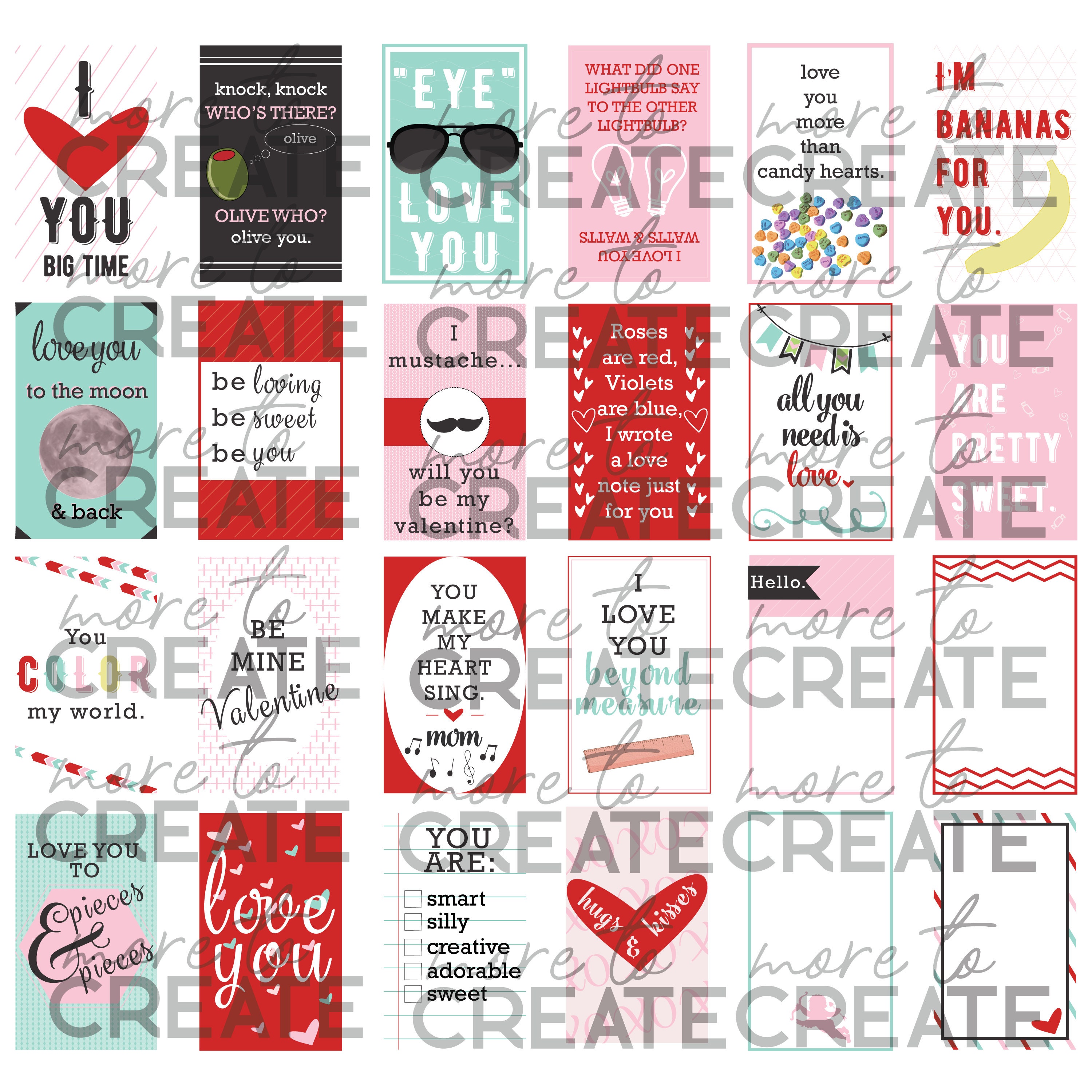 24 Valentine's Day Lunch Box Notes Printable - Etsy