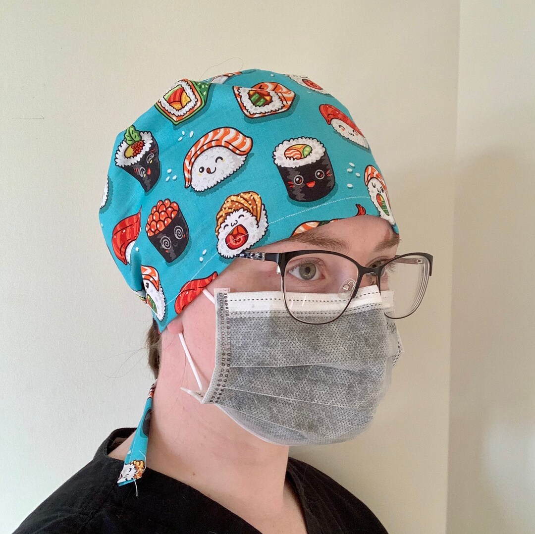 SUSHI SCRUB CAP Surgical Hat Tie Style With Buttons for Or/er Nurse ...