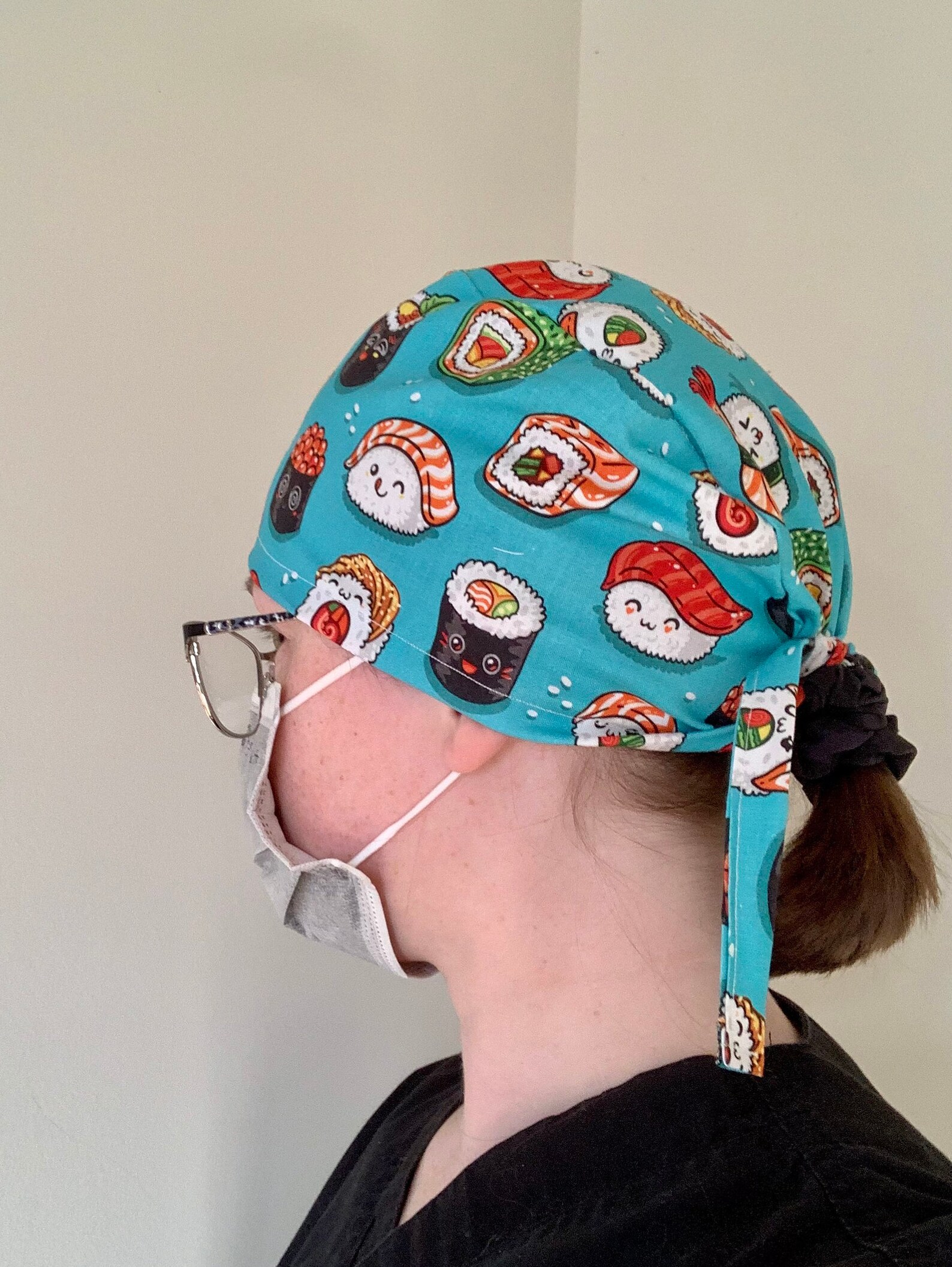 SUSHI SCRUB CAP Surgical Hat Tie Style With Buttons for Or/er Nurse ...