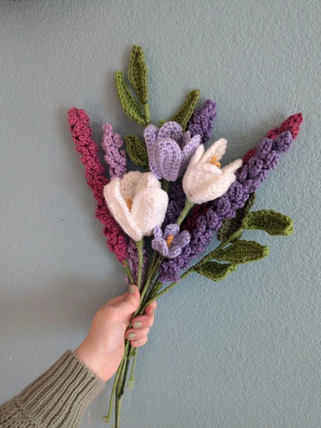 Tulip Flower Bouquet Crochet Tulips Cottage-core Open White Tulips ...
