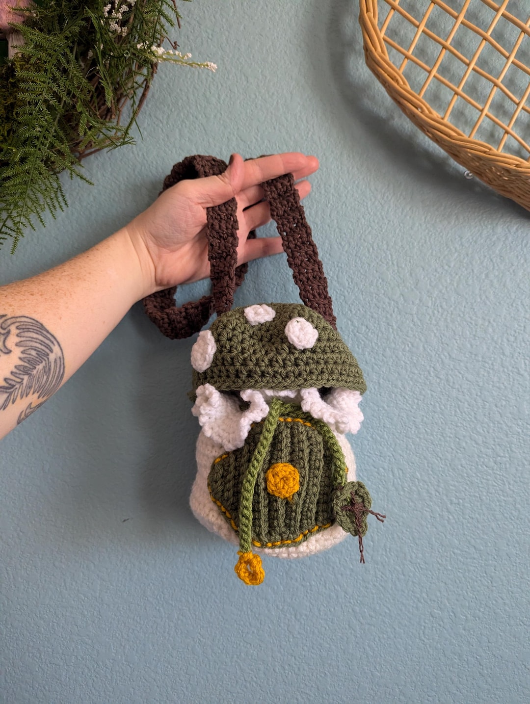 Crochet Mushroom Hobbit Door Bag | Mushroom Purse | Cottage Core Purse ...
