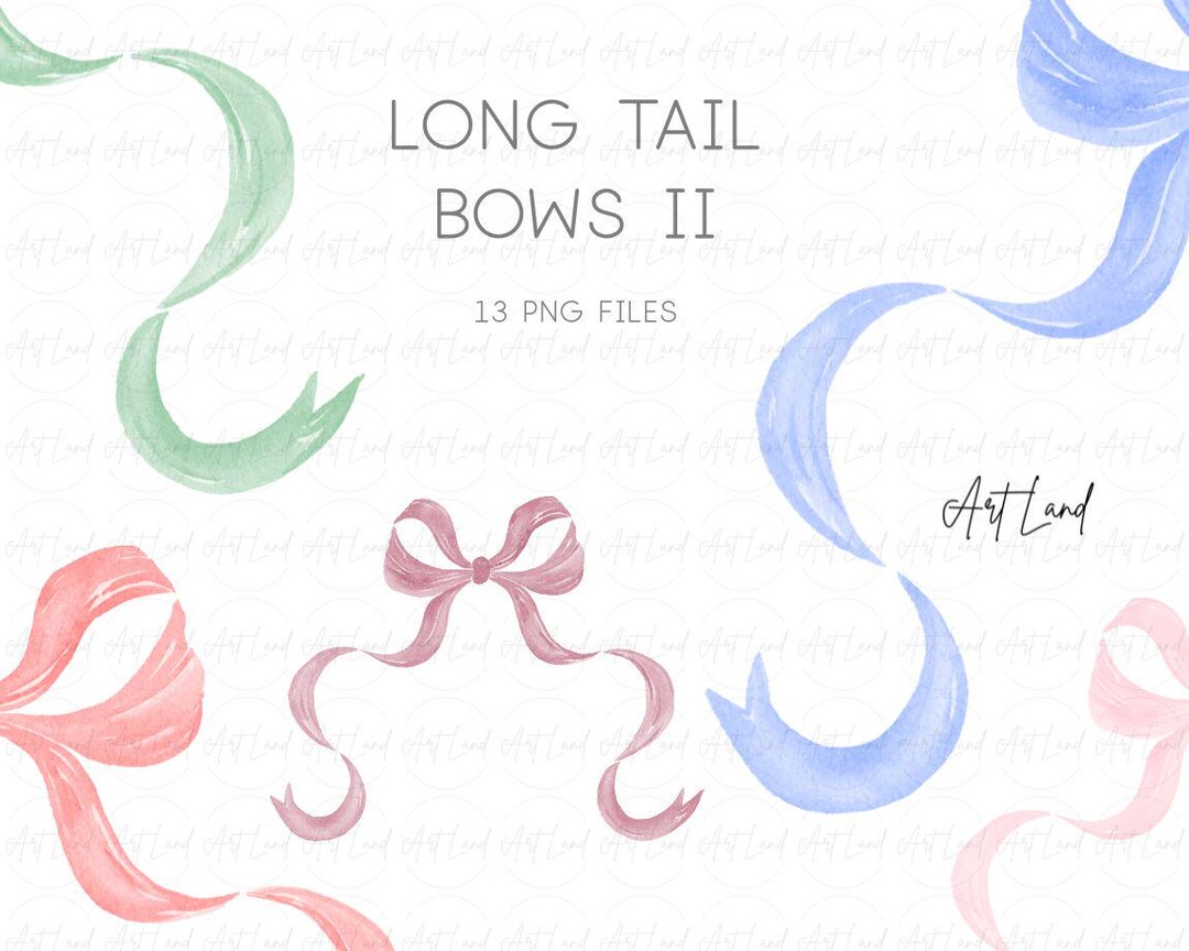 Watercolor Ribbon Bows Clipart: 13 Hand-painted (PNG, Digital Download ...