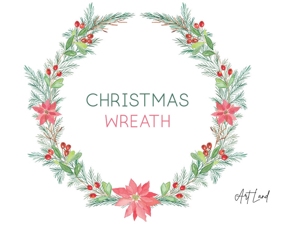 Watercolor Christmas Wreath Clipart I – 1 Hand-painted Winter Holiday ...