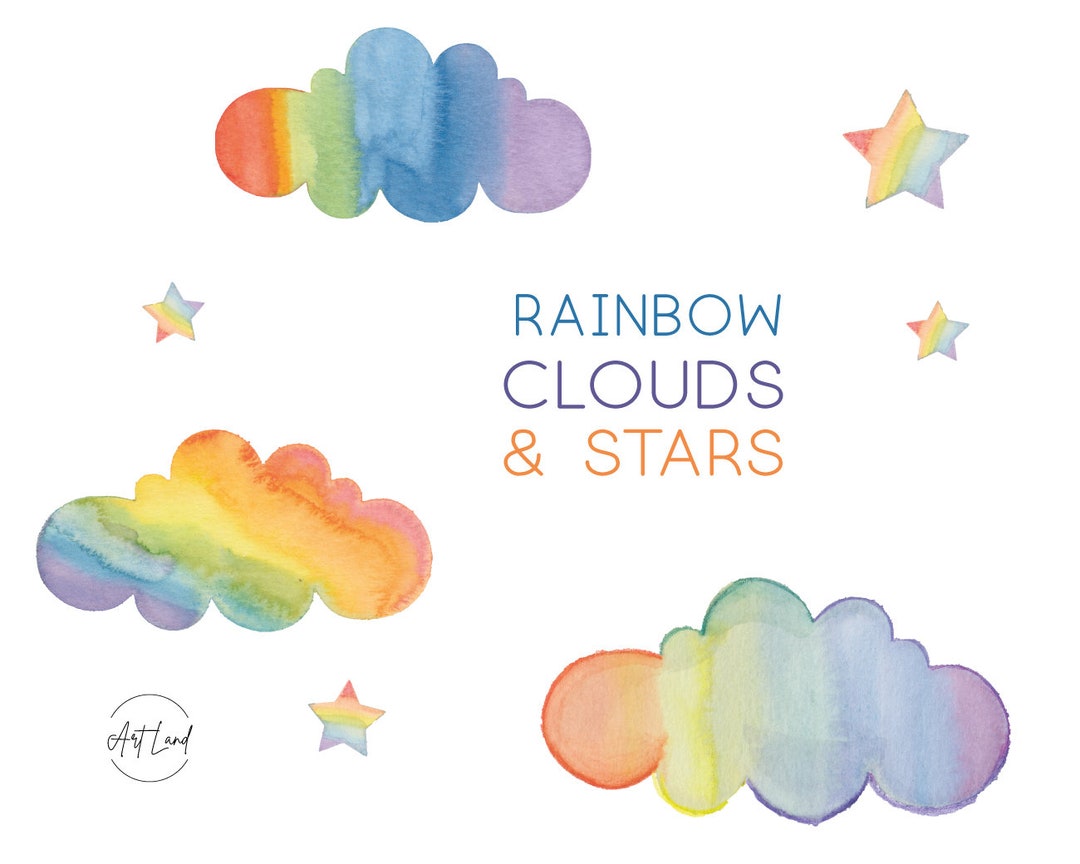 Watercolor Rainbow Clouds Star Clip Art, Hand Painted Rainbow ...