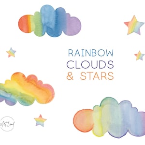 Watercolor Rainbow Clouds Star Clip Art, Hand Painted Rainbow ...