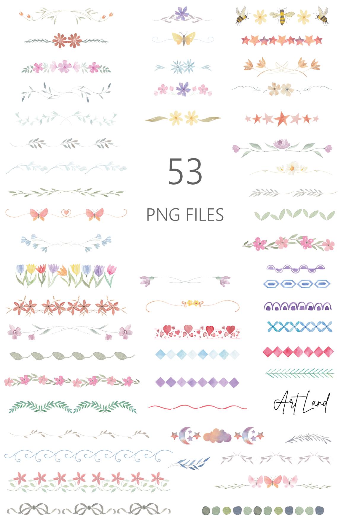 Watercolor Floral Text Dividers: 141 Hand-painted Botanical (PNG ...