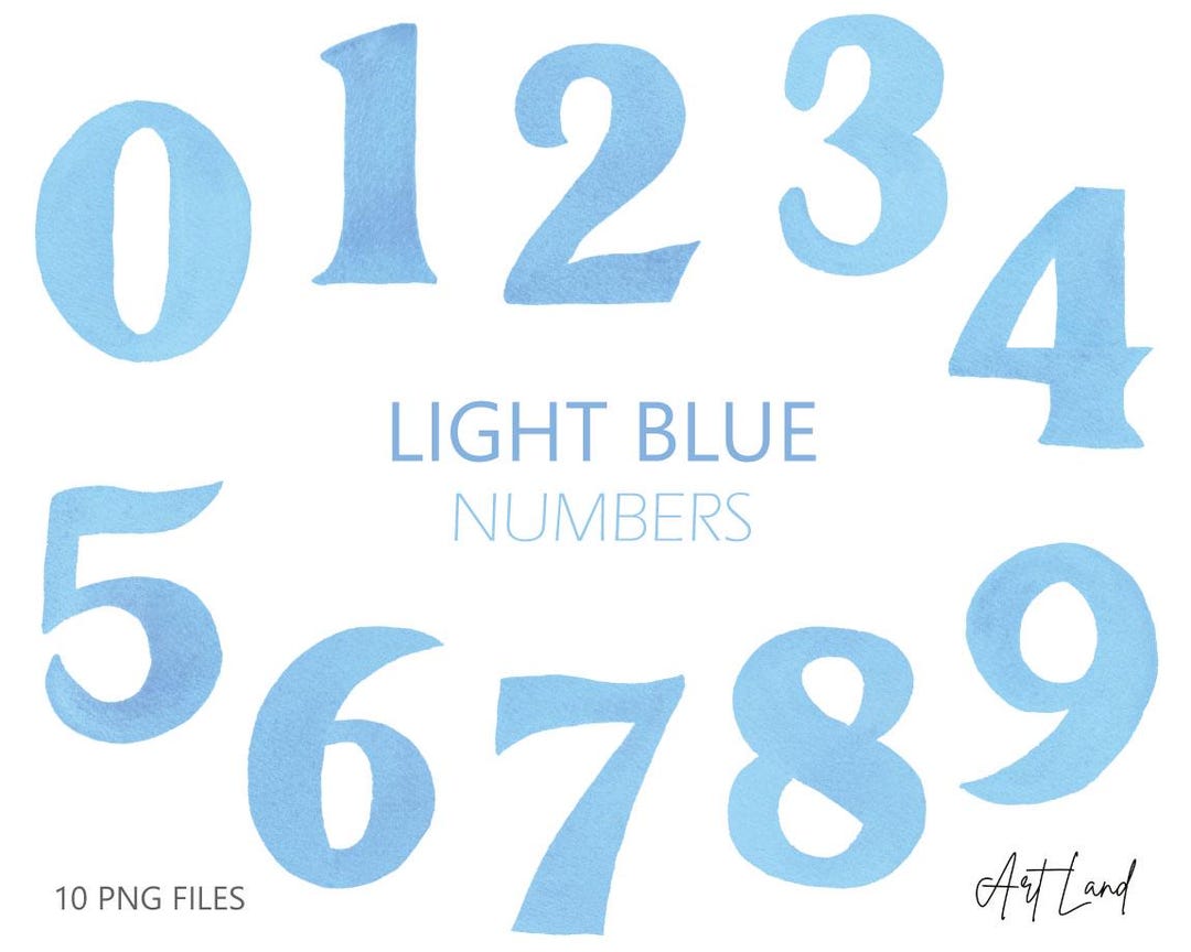 Watercolor Numbers Clipart – 10 Hand-painted Light Blue Numbers PNG for ...
