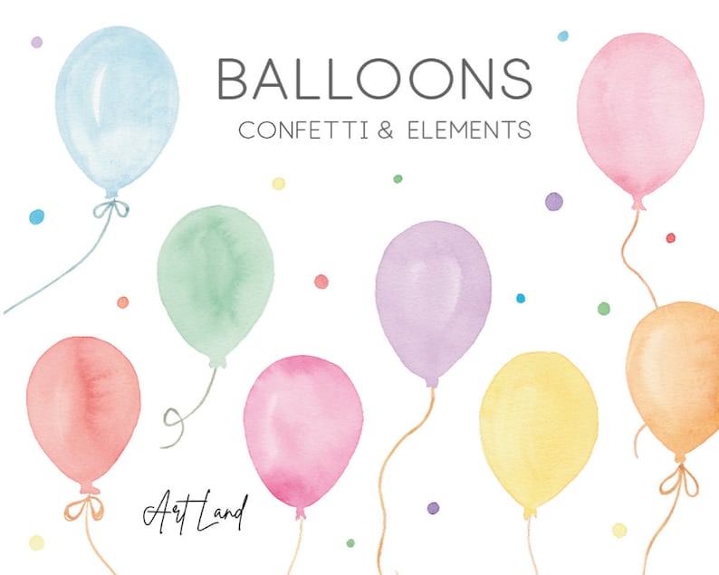 Watercolor Balloons Clipart Birthday Clipart Watercolor - Etsy