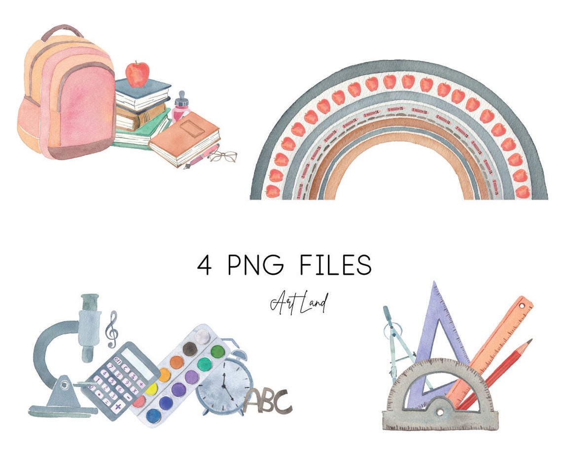 Watercolor School Clipart Back to School Clipart School - Etsy