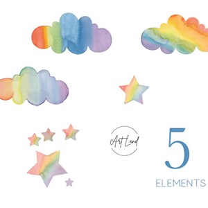 Watercolor Rainbow Clouds Star Clip Art, Hand Painted Rainbow ...