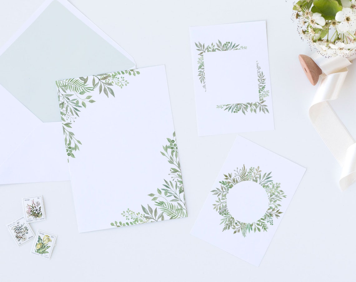Watercolor Greenery Frames Borders Green Leaves Branches - Etsy