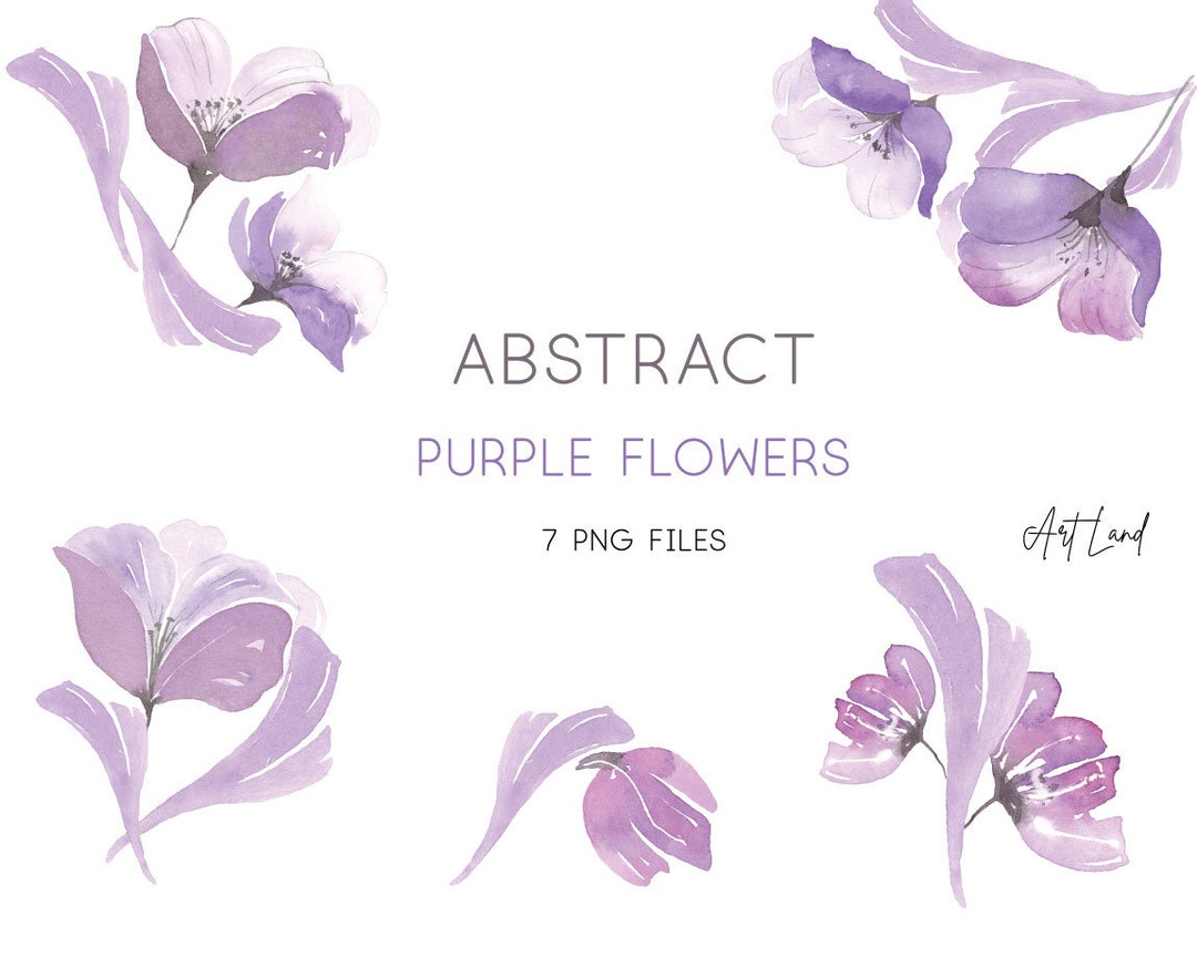 Watercolor Abstract Flowers Clipart, Abstract Purple Flowers Clip Art ...