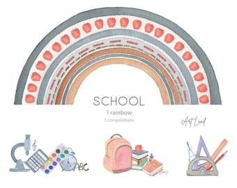 Watercolor School Borders Clipart, Back to School Clipart, School ...