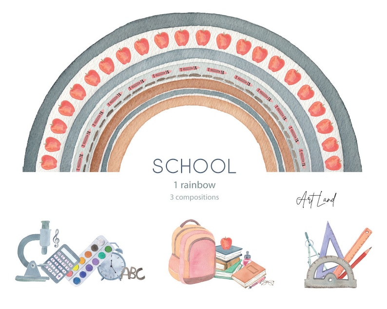Watercolor School Clipart Back to School Clipart School - Etsy